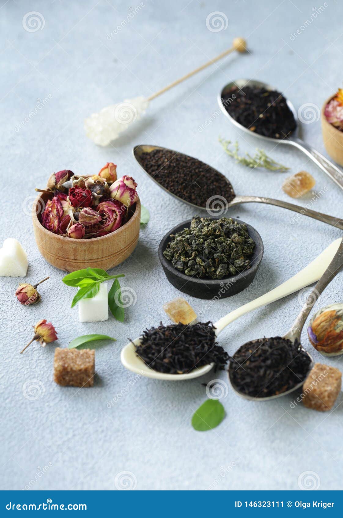 Tea in spoons stock image. Image of heap, aroma, spoons - 146323111