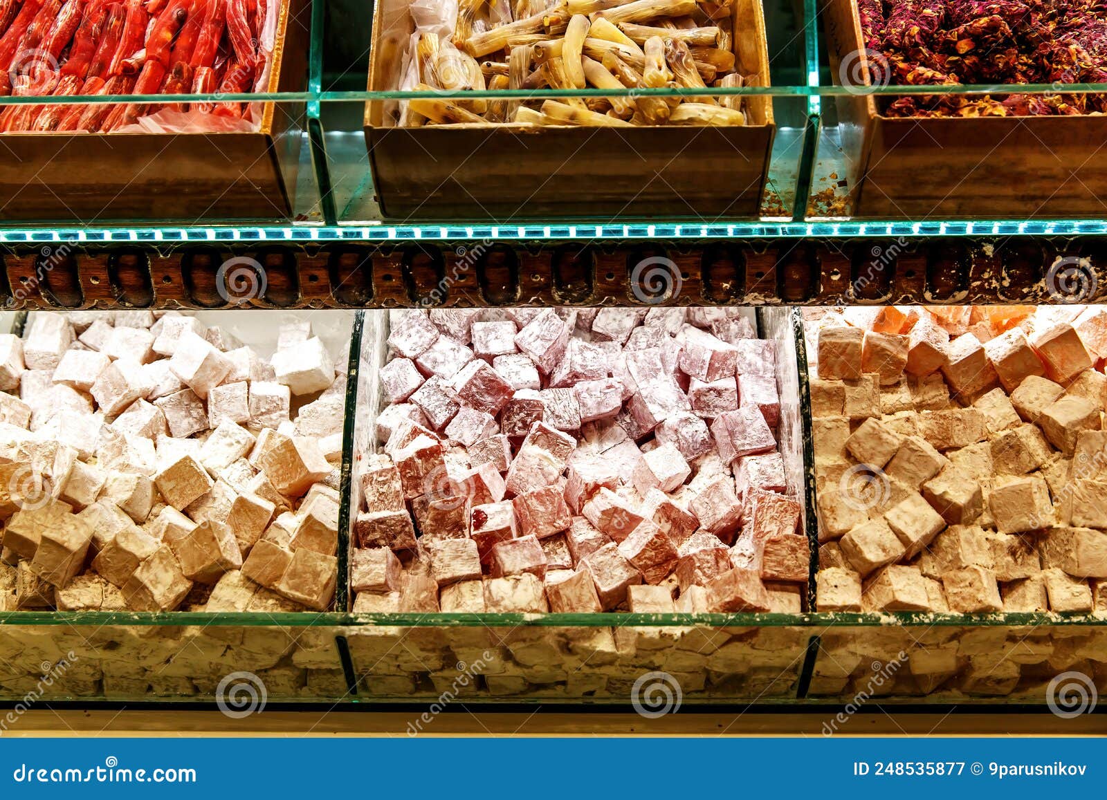 Various Types of Turkish Delight in a Shop Stock Image - Image of honey ...