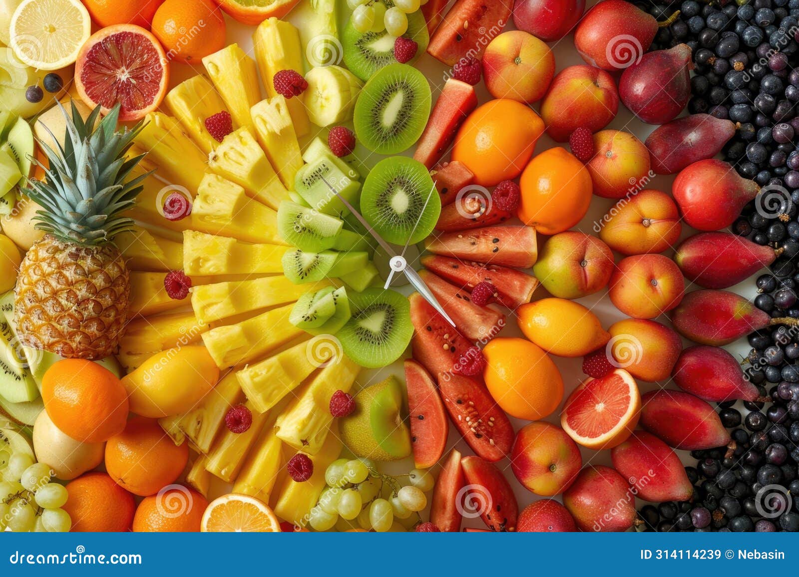 Various Types of Vibrant and Colorful Fruit Arranged in a Circular ...