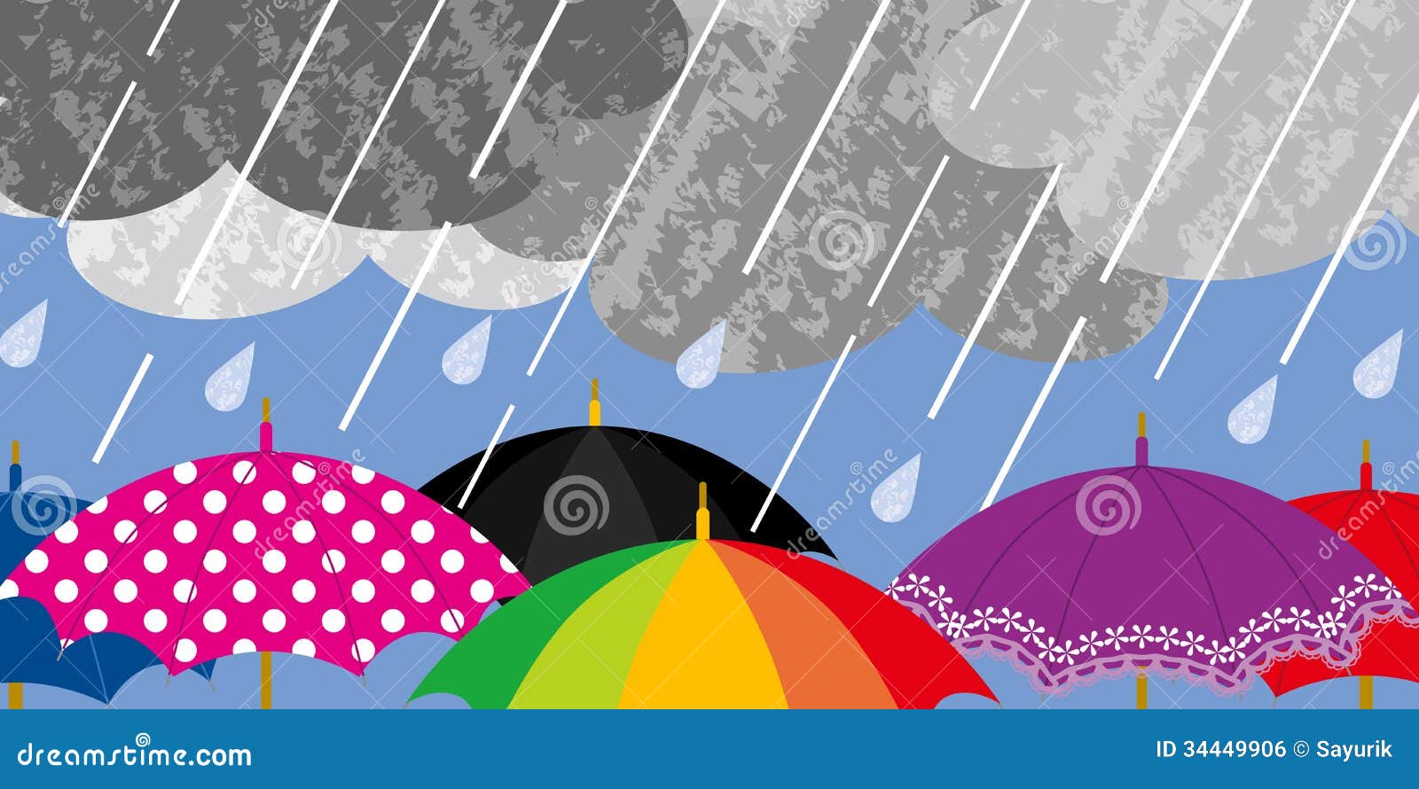Various Umbrellas in Rainy Weather Stock Vector - Illustration of cloud ...