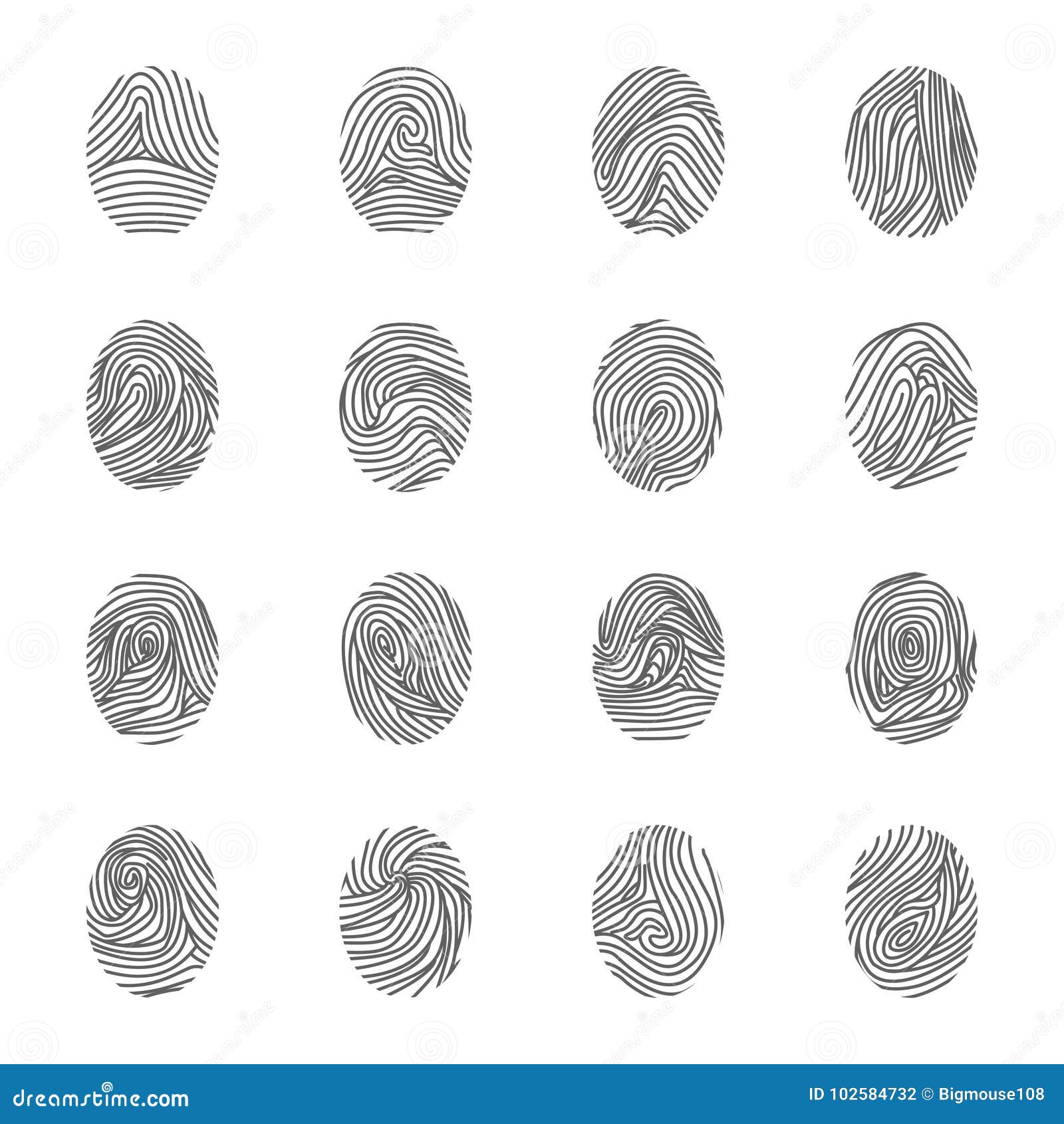 Various Unique Fingerprints Black Thin Line Icon Set. Vector Stock ...