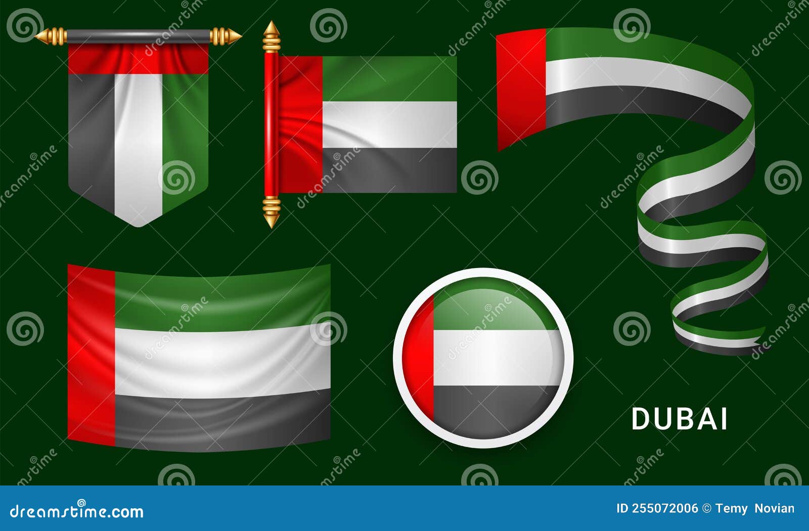 Various United Arab Emirates Flags Set Isolated Stock Illustration ...