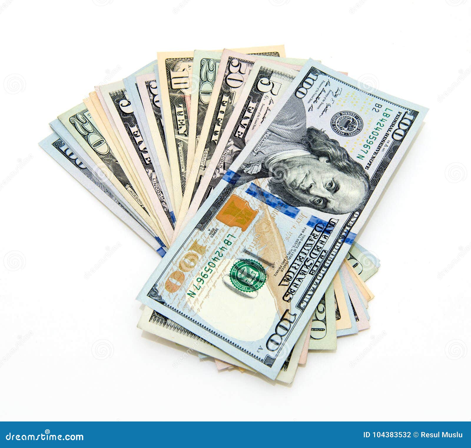 Various US Dollar Banknotes Stock Photo - Image of moneys, pile: 104383532