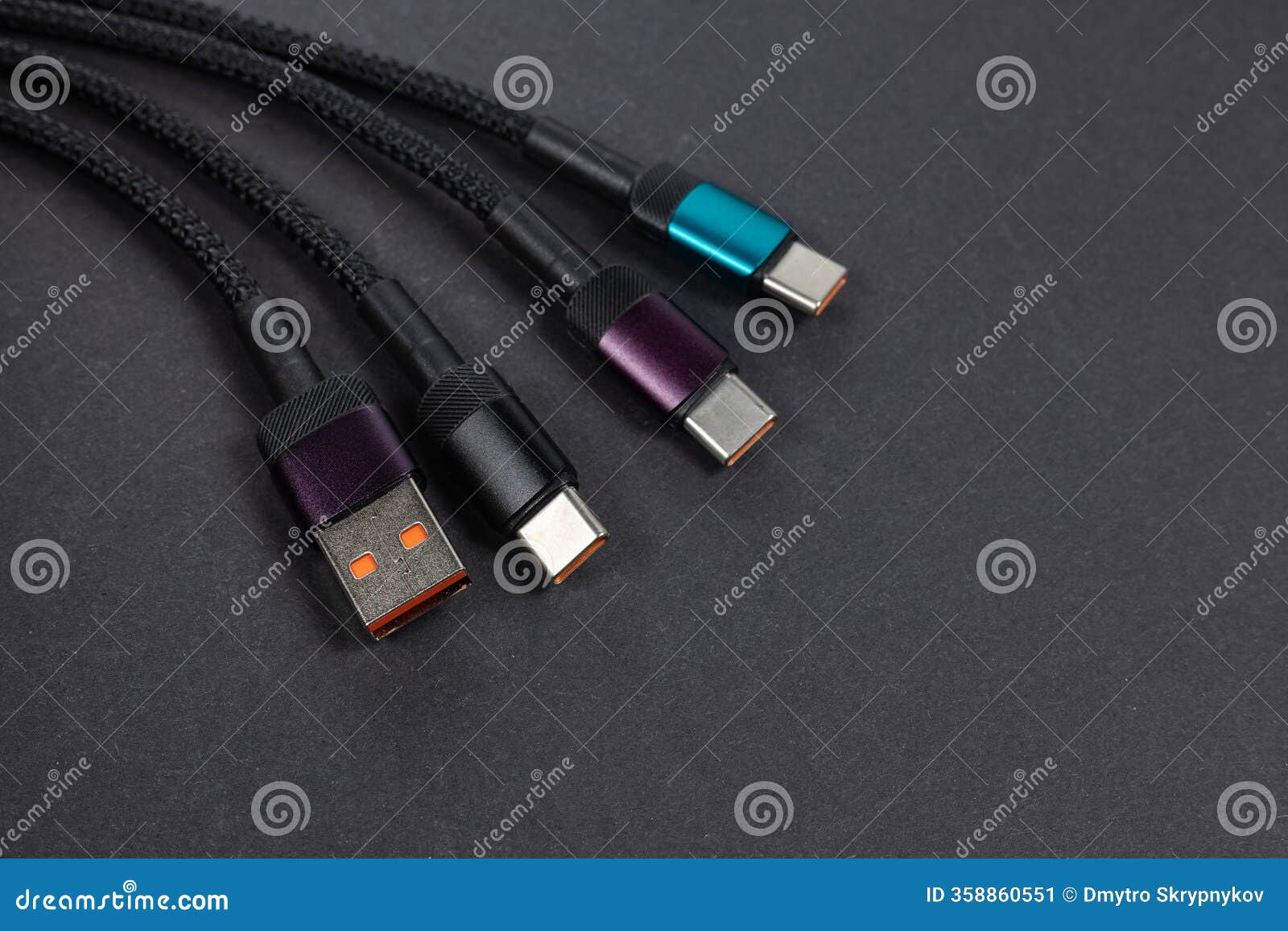 Various USB Charger Cable Connectors on Dark Background Stock Image ...
