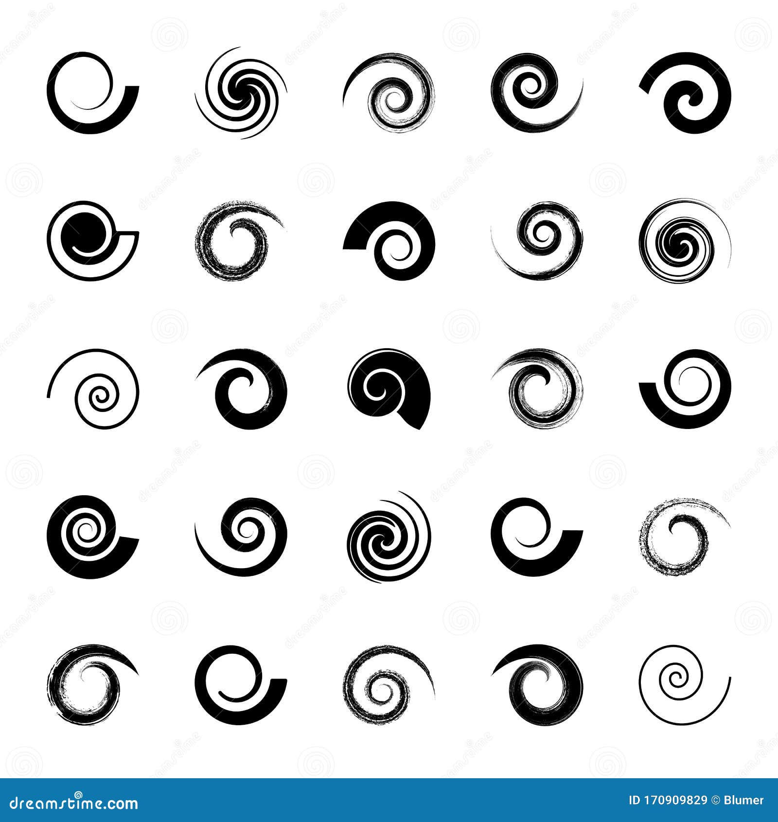 Various Vector Black Spiral Elements Set Isolated Stock Vector ...