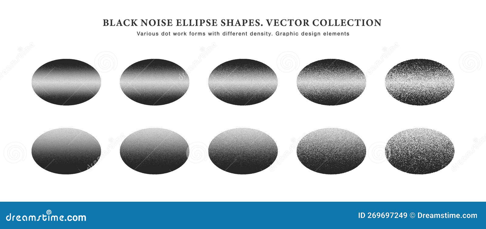 Various Vector Hand Drawn Dot Work Stippled Oval Shapes with Linear ...