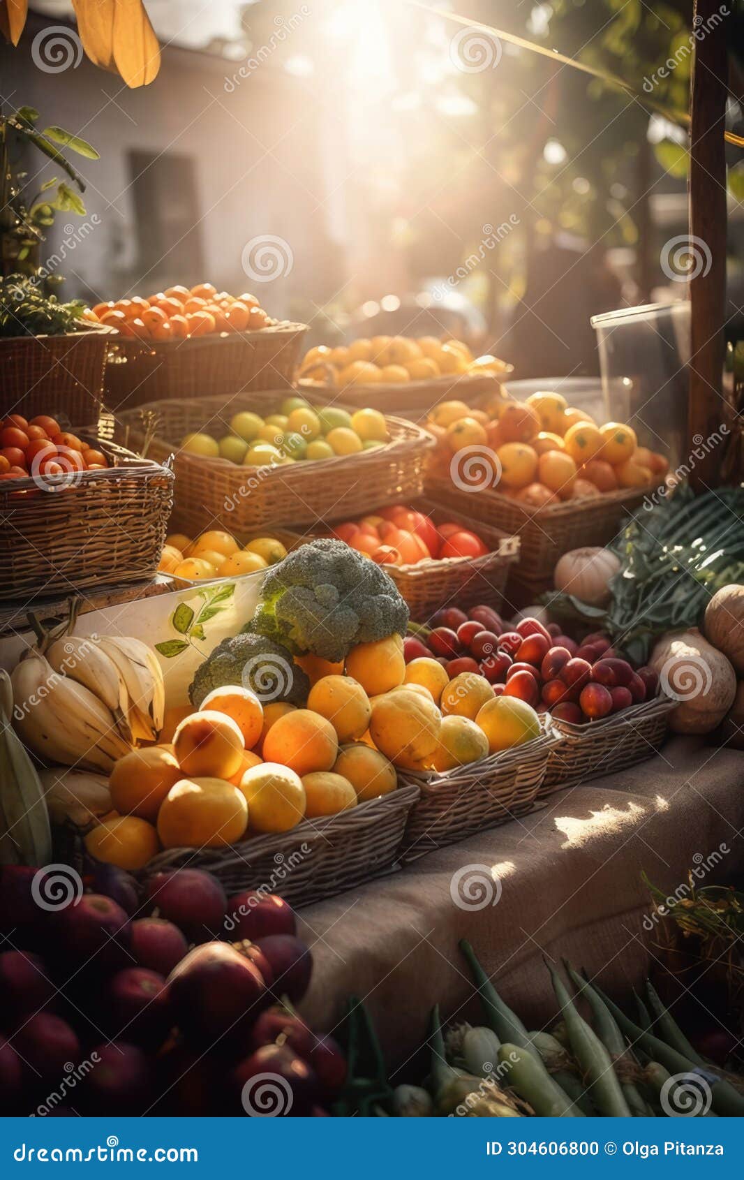 Various Vegetable Containers on the Edge of a Market Stall Near Sunset ...