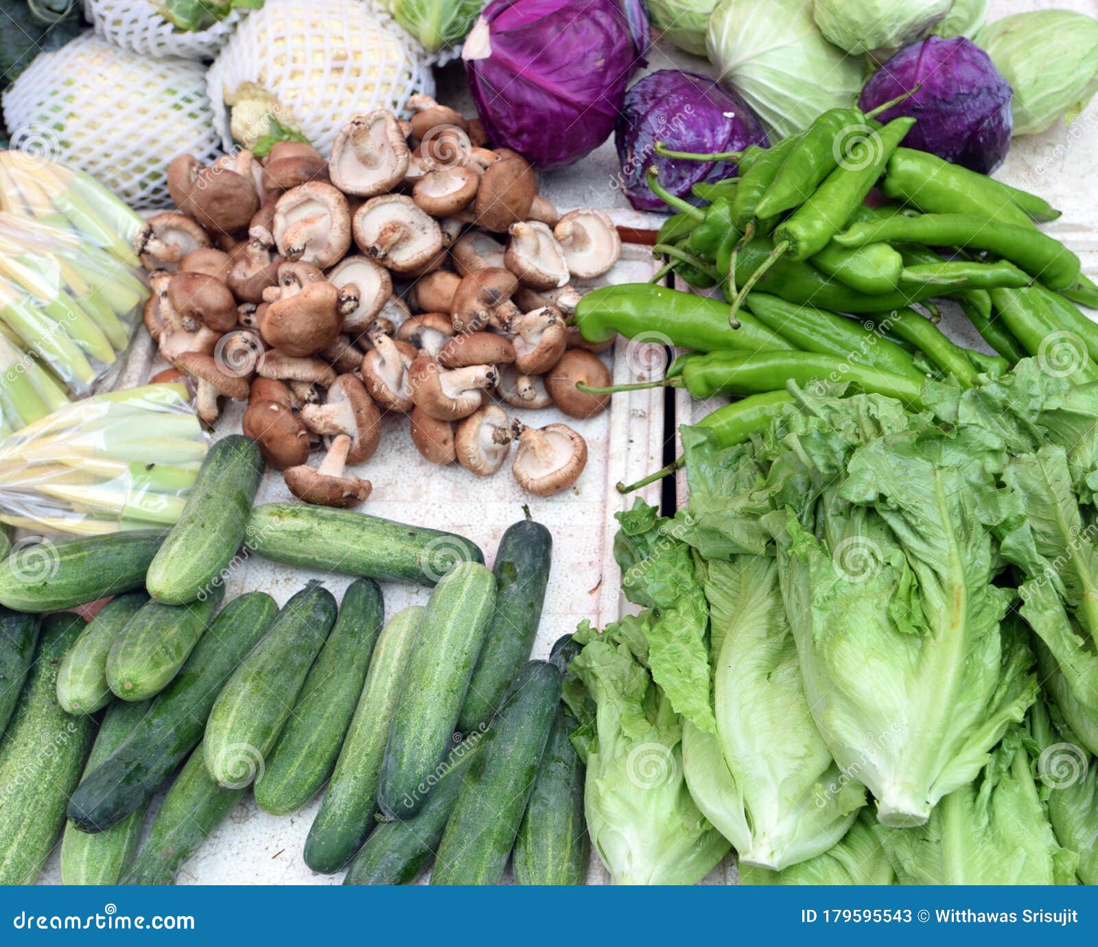 Various Vegetable Stacks are Sold at the Market in Laos Stock Image ...