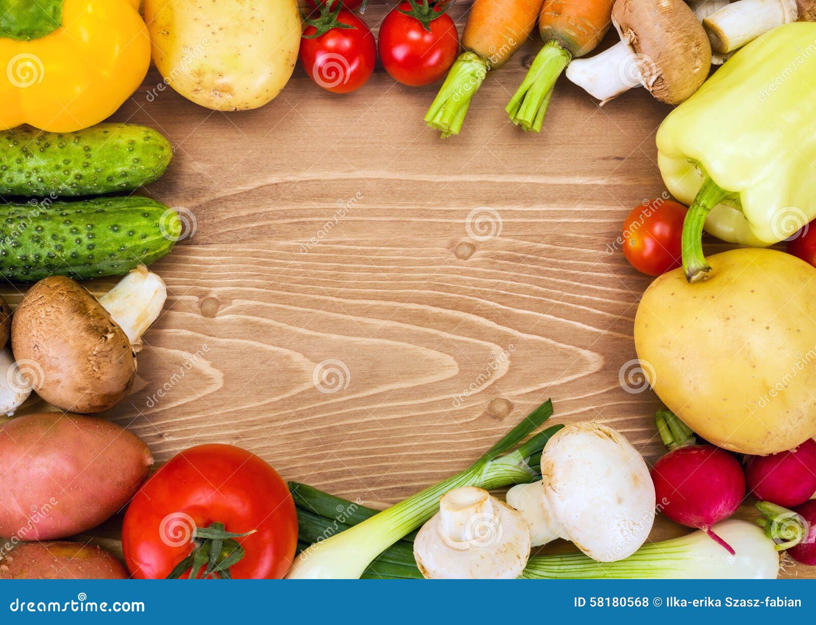 Various Vegetables Arranged Around Copy Space Stock Photo - Image of ...