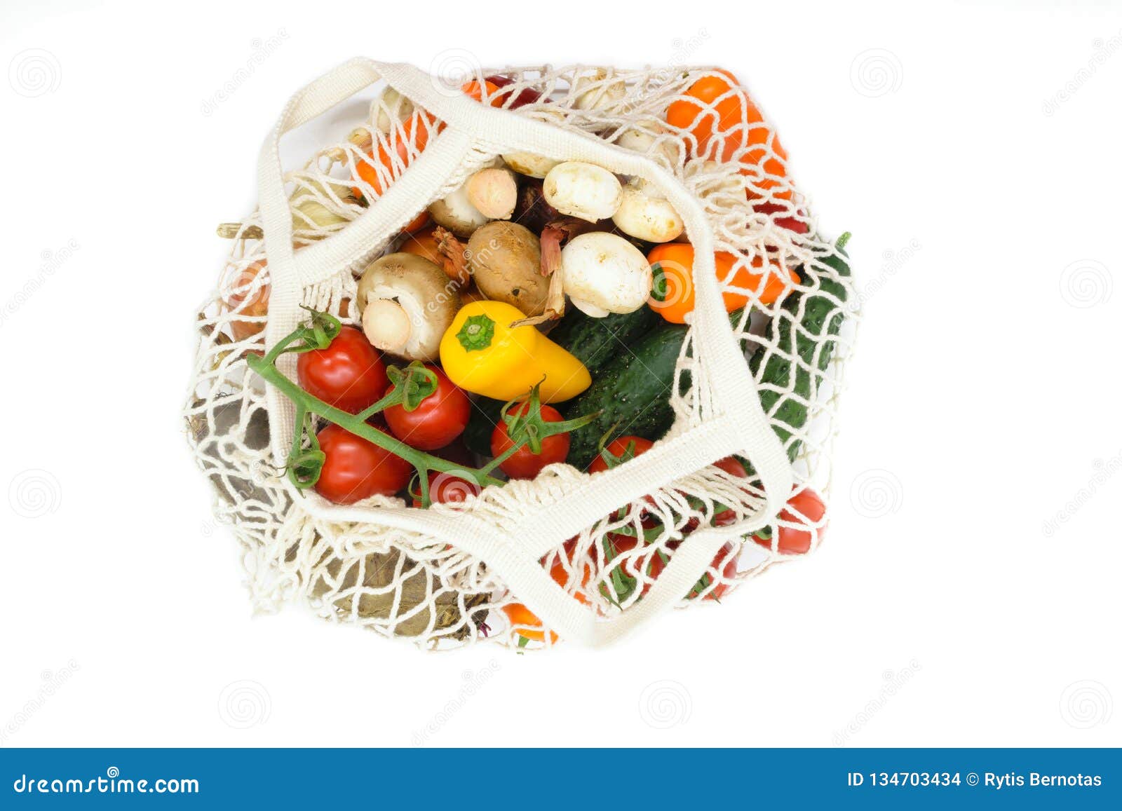 Various Vegetables in White Mesh Net Bag and Isolated on White ...