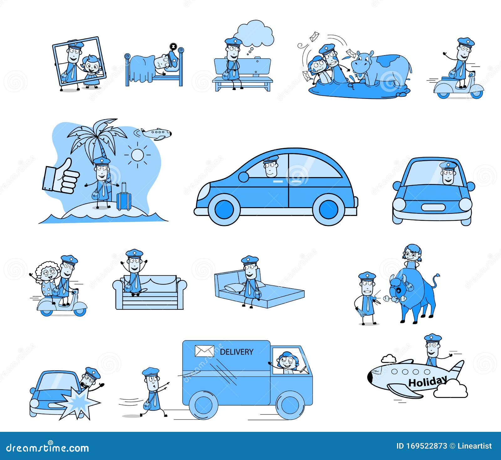 Various Vintage Comic Postman - Set of Different Concepts Vector ...