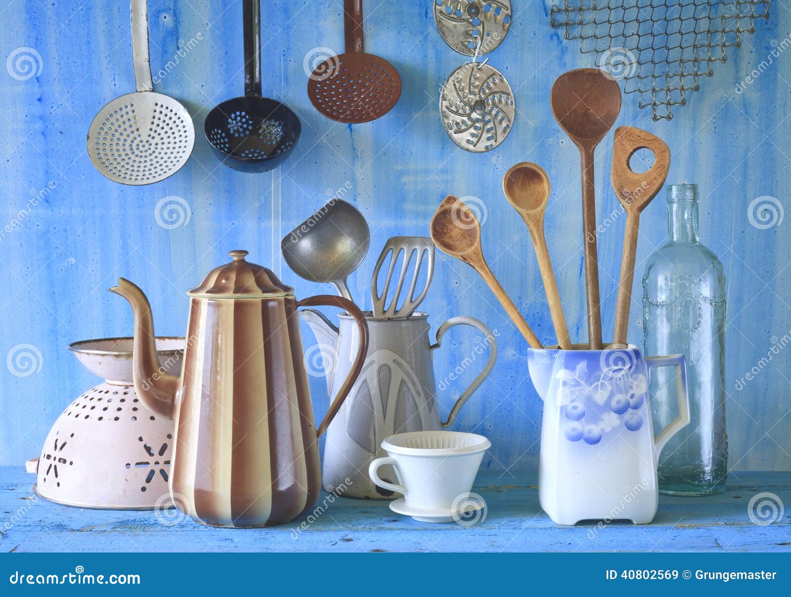 Various Vintage Kitchen Utensils Stock Image - Image of colander ...