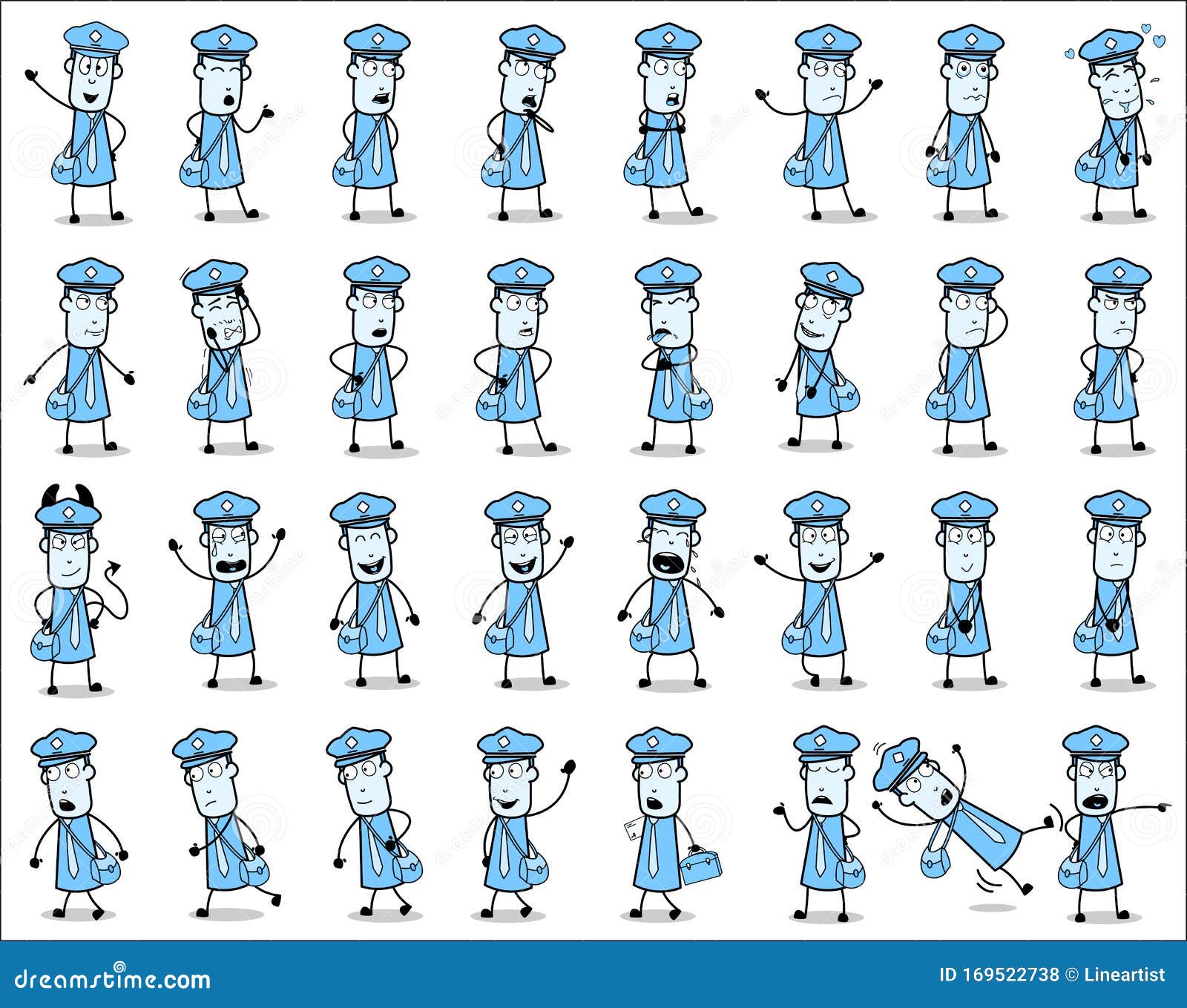 Various Vintage Postman Poses - Set of Concepts Vector Illustrations ...
