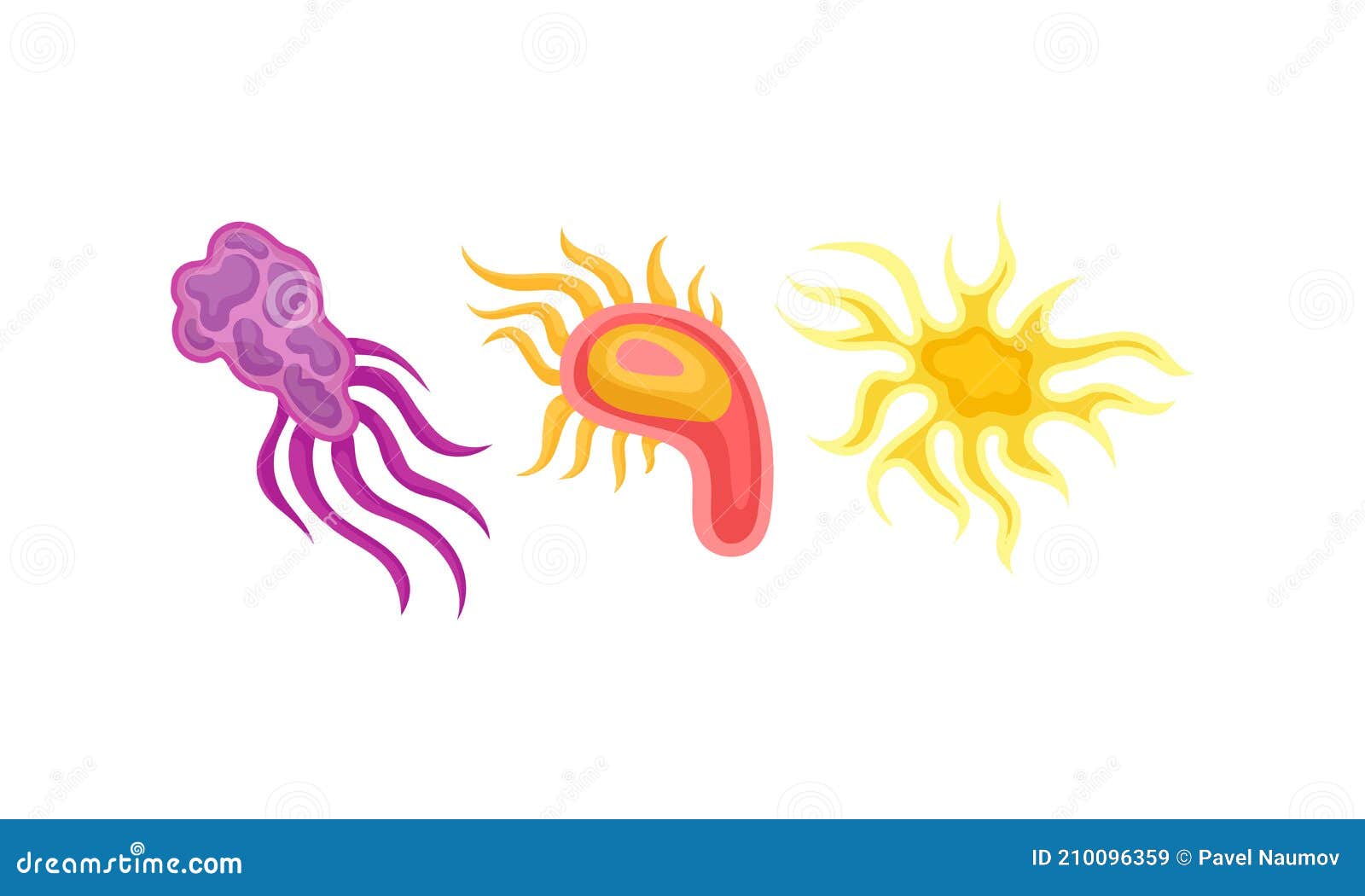 Various Virus, Microbe and Germs of Different Color and Shape Vector ...