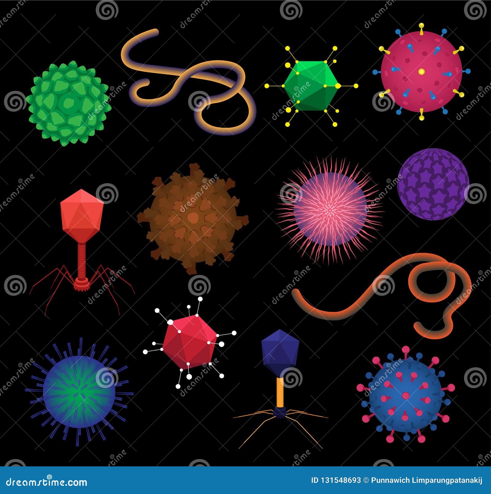 Various Virus Shapes Cartoon Vector Illustration Stock Vector ...