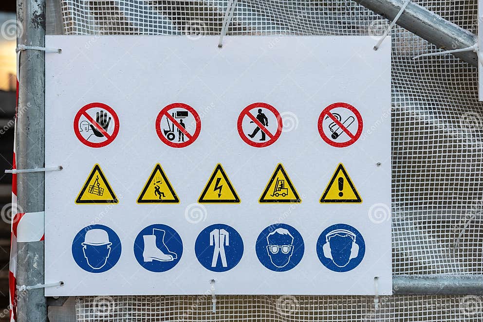 Various Warning, Prohibition and Information Signs at the Construction ...