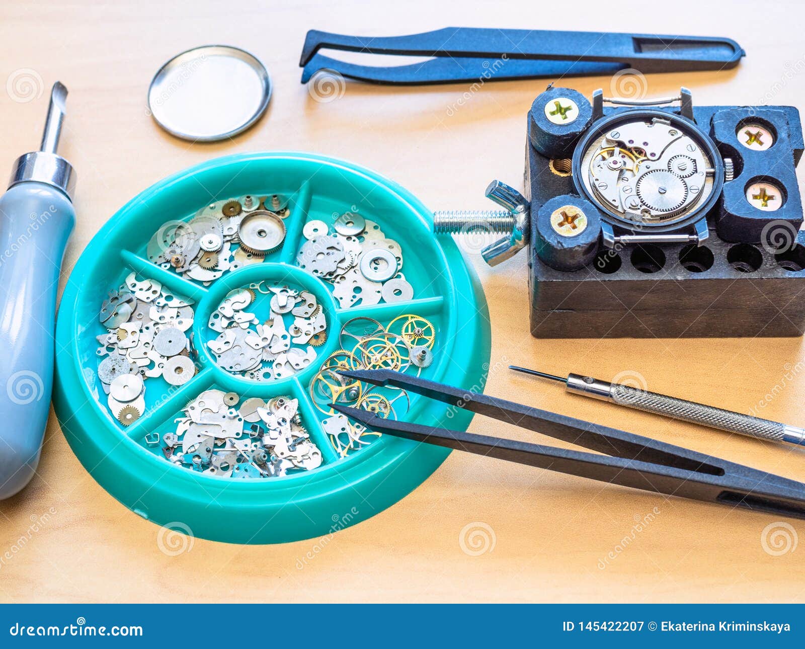 Various Watch Repairing Tools and Spare Parts Stock Image - Image of ...