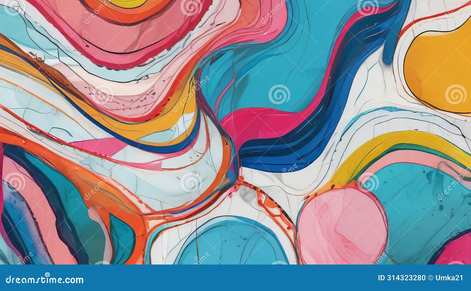 Various Wavy Lines of Bright Colors with Abstract Shapes and Dynamic ...