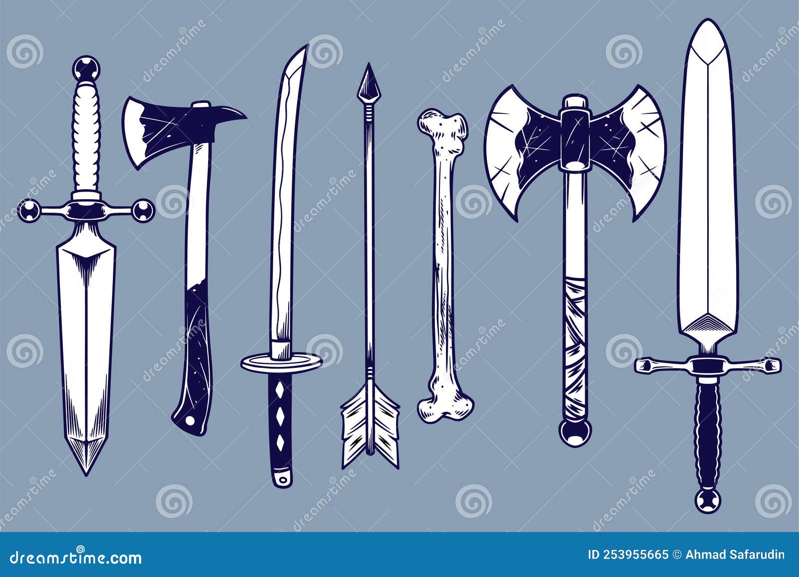 Various Weapon Vector Illustration Set Monochrome Style Stock Vector - Illustration of graphic ...