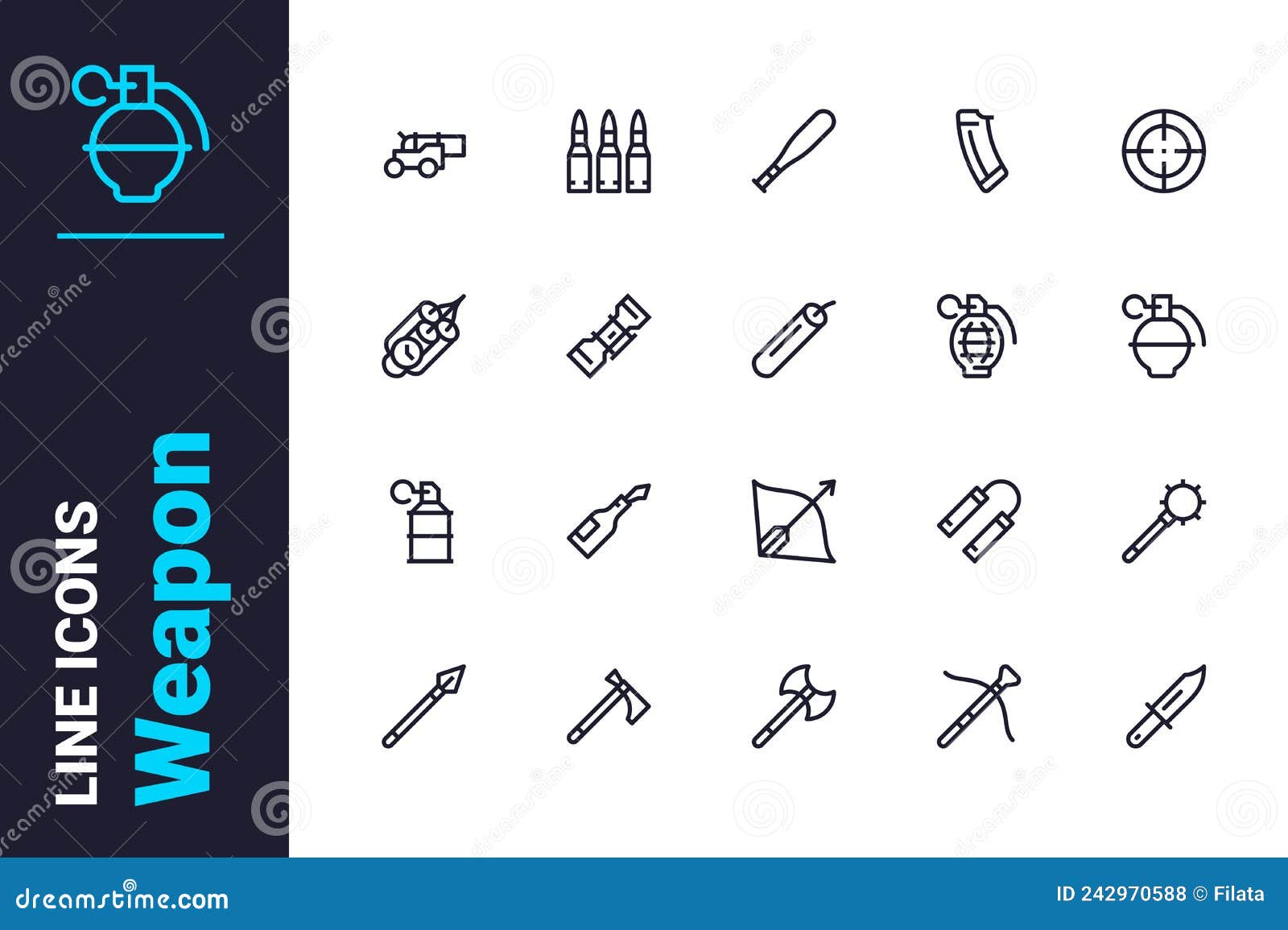 Various Weapons for Attack Icons Set Stock Vector - Illustration of ...