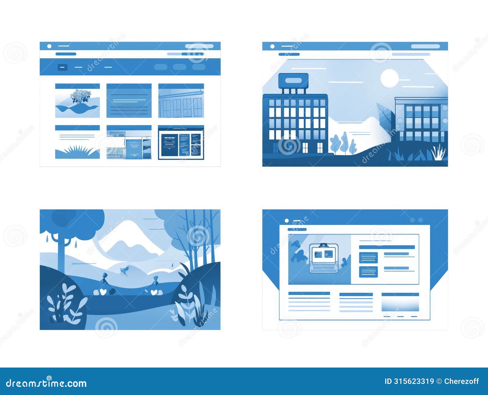 Various Website and Landscape Illustrations in Monochrome Stock Image - Image of environment ...