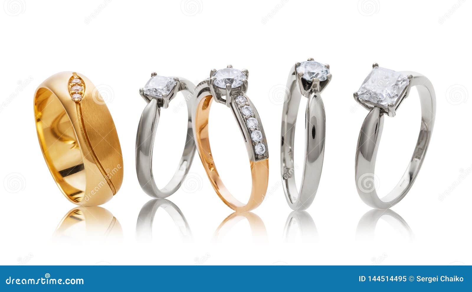 Various Wedding Gold Rings with Diamonds Isolated Stock Image - Image ...