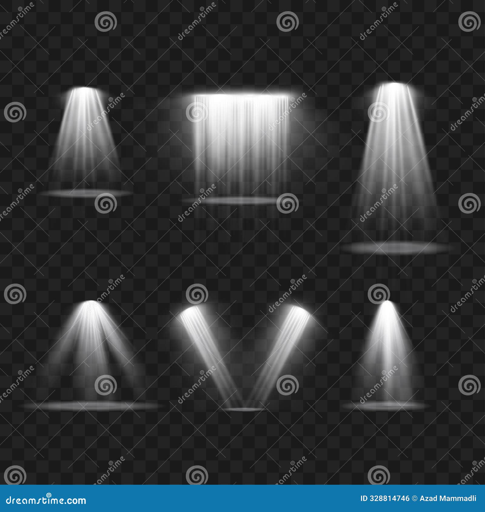Various White Spotlight Effects with Light Beams on a Transparent ...