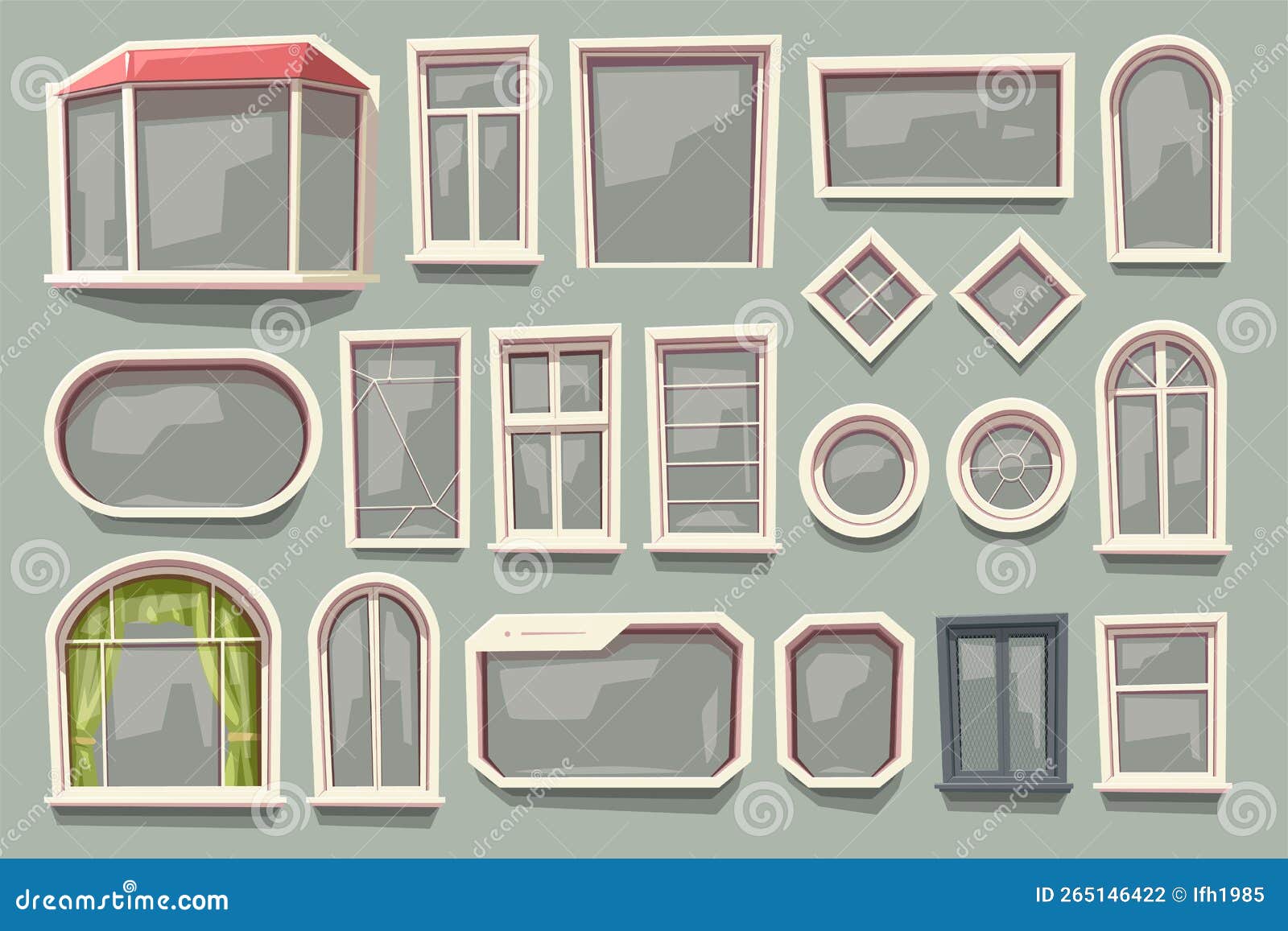 Various Windows Transparent in Set Cartoon Style Stock Vector ...