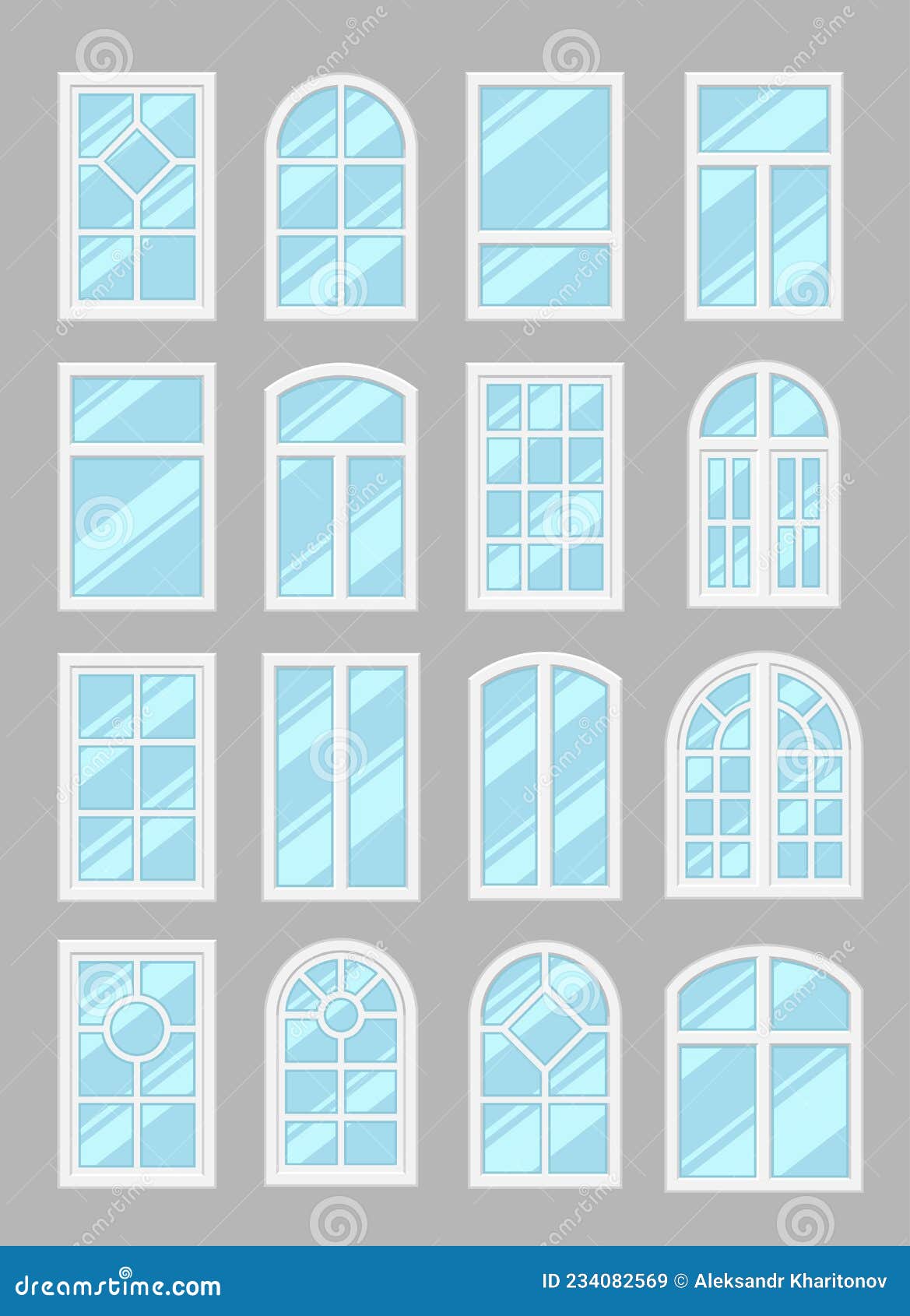 Various Windows Types Set Vector Flat Illustration. Collection Plastic ...