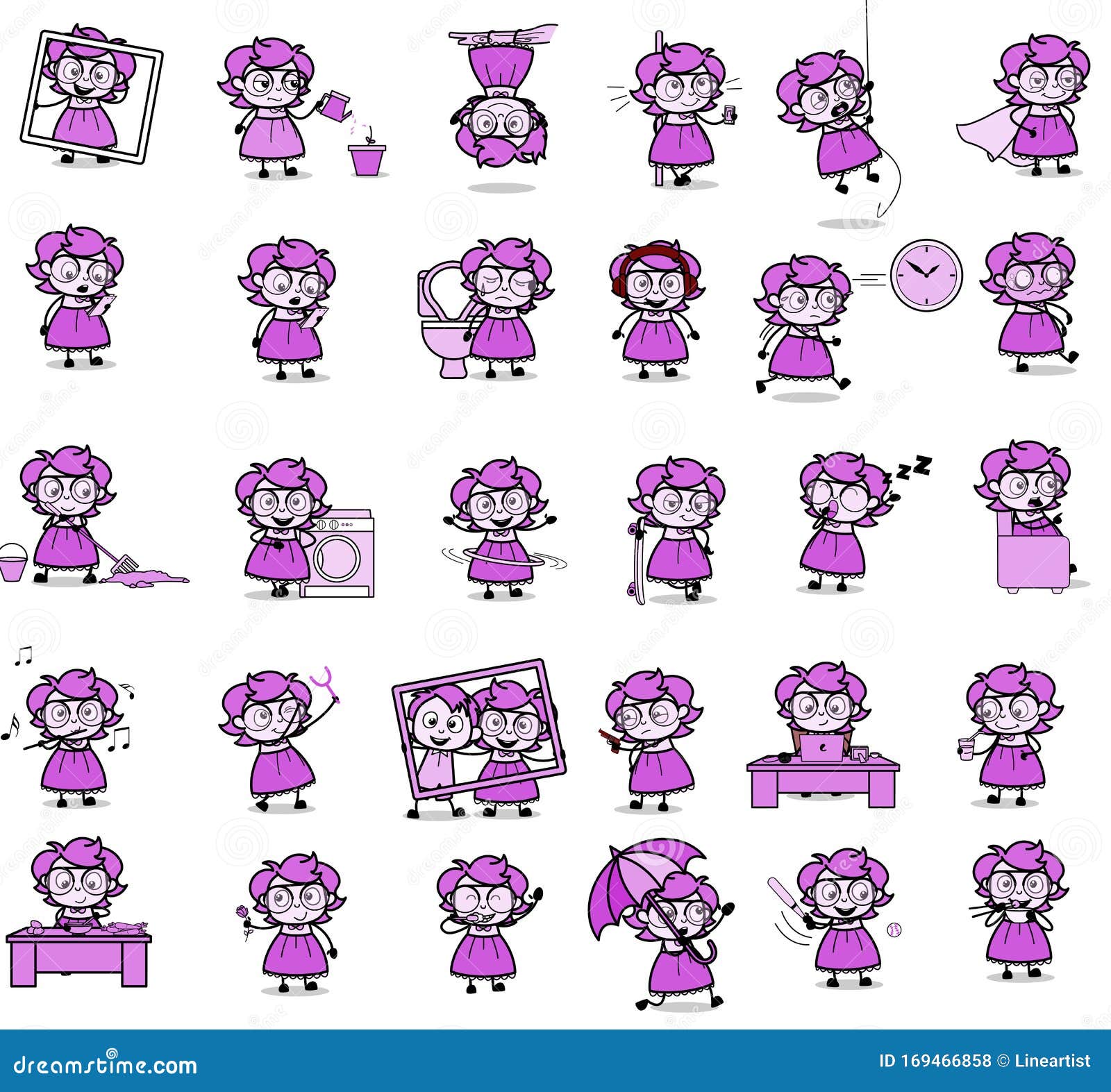 Various Young Cartoon Intelligent Girl - Set of Concepts Vector ...