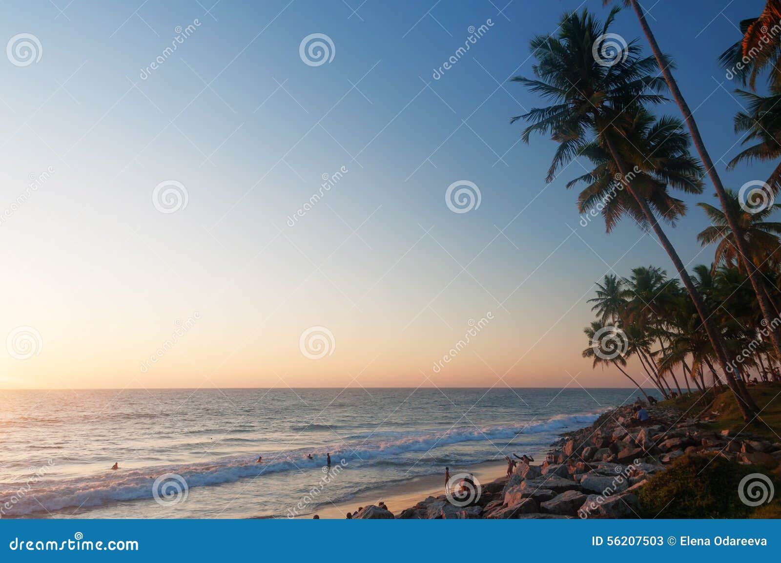 Varkala beach at sunset stock image. Image of wave, tree - 56207503
