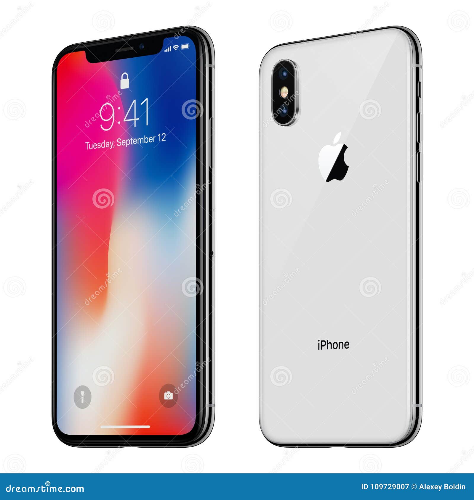 White Rotated Smartphones Mockup Similar To IPhone X Front And Back ...