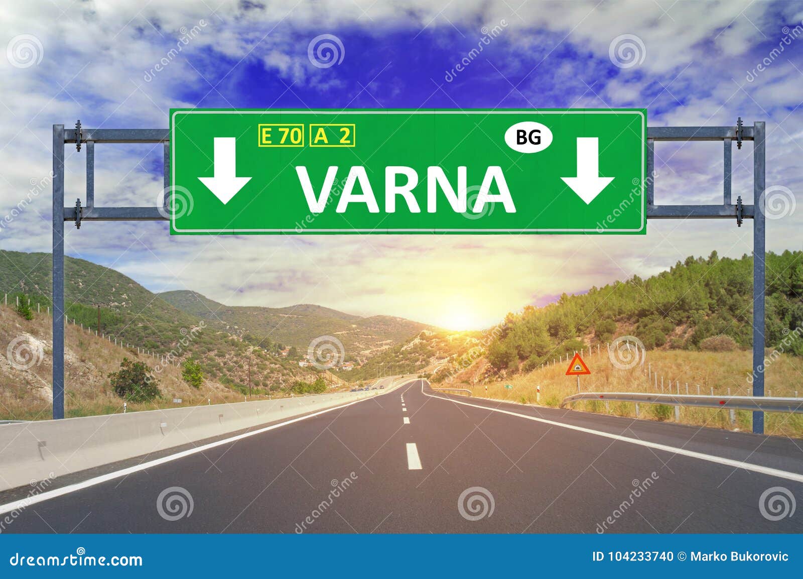 Varna road sign on highway stock photo. Image of highway - 104233740