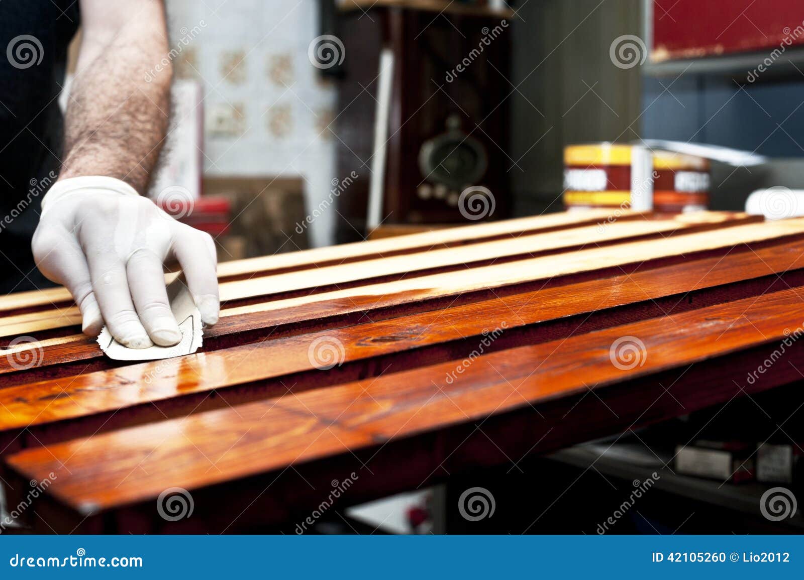 Varnishing wooden boards stock photo. Image of decking - 42105260