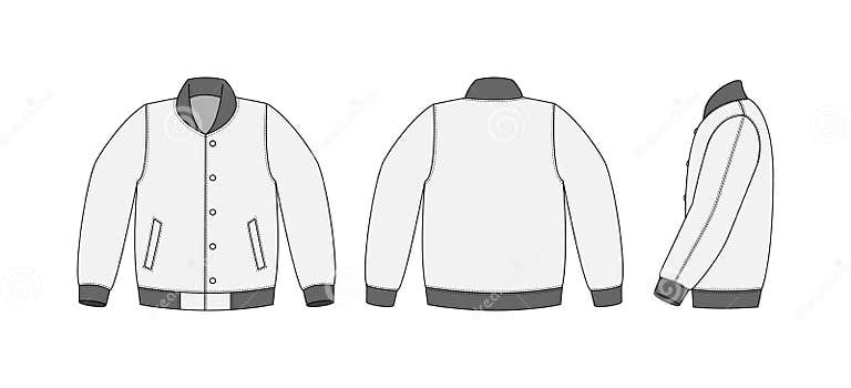 Varsity Jacket Baseball Jacket Template Illustrationfront,back and Side ...