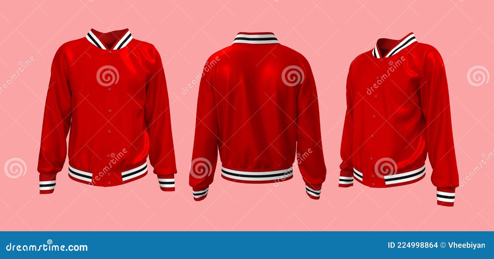 Varsity Jacket Mockup in Front, Side and Back Views Stock Illustration ...