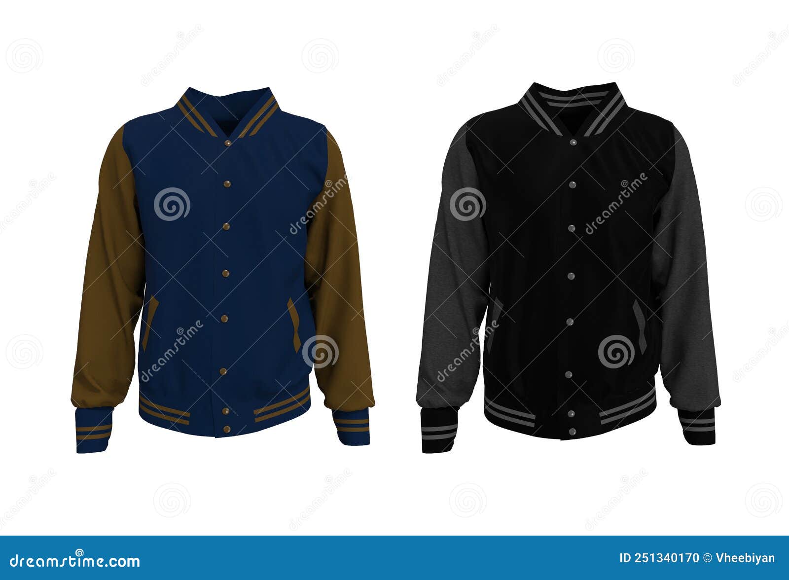 Varsity Jacket Mockup in Front, Side and Back Views. 3d Illustration ...