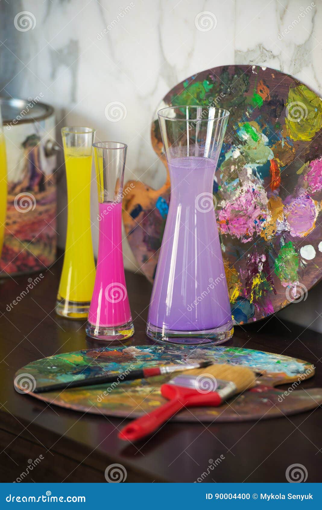 Vase with Colored Water. Palette. Creative Mood. Artistic Atmosphere ...