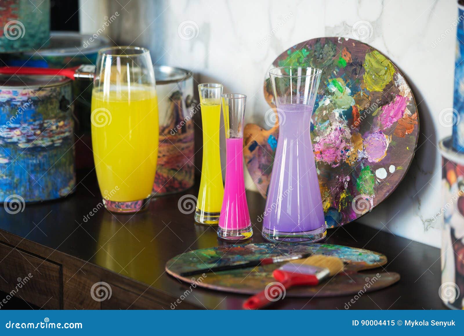 Vase with Colored Water. Palette. Creative Mood. Artistic Atmosphere ...