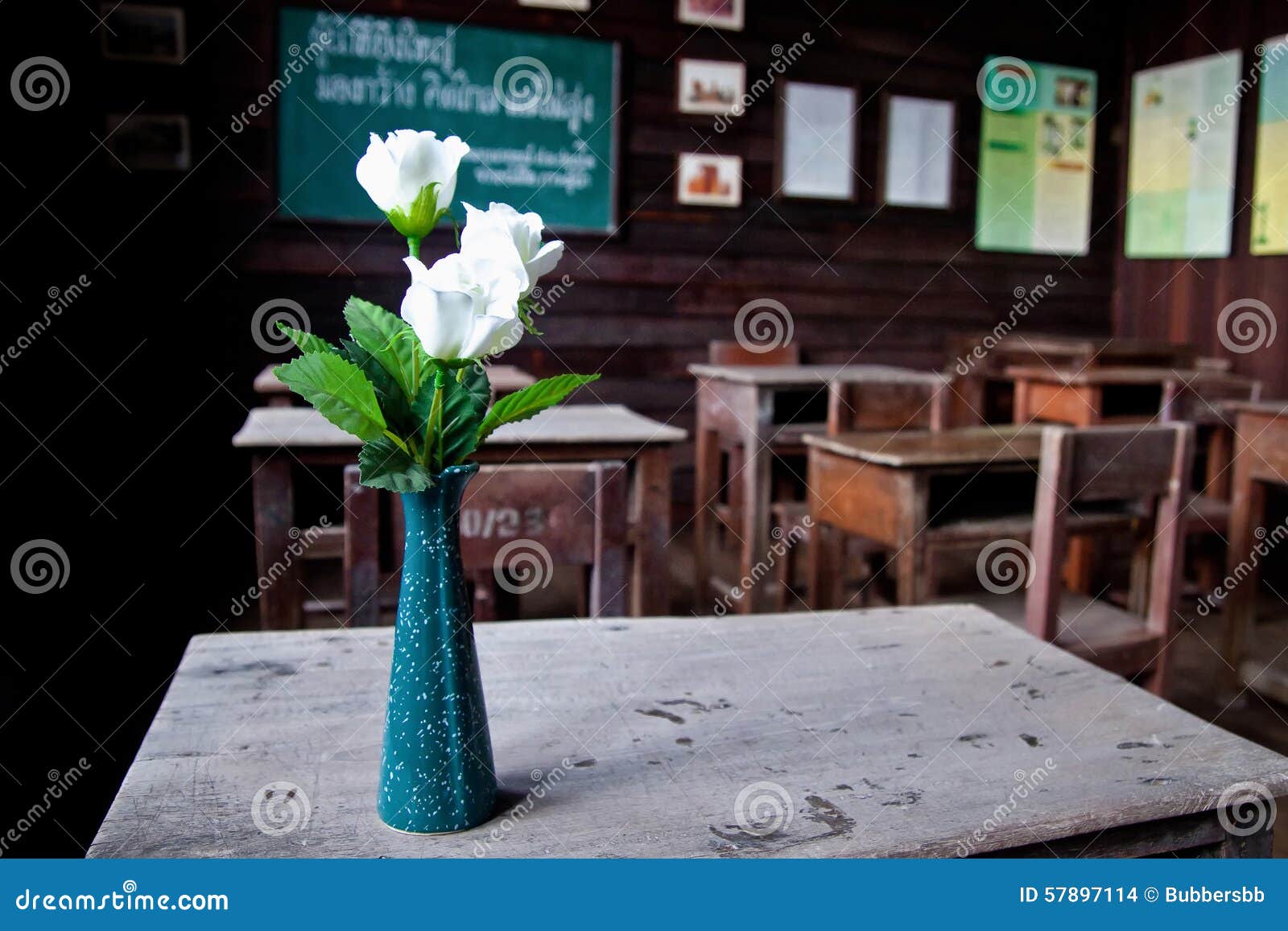 Vase on the Desk in the Classroom. Stock Photo - Image of texture, wood ...