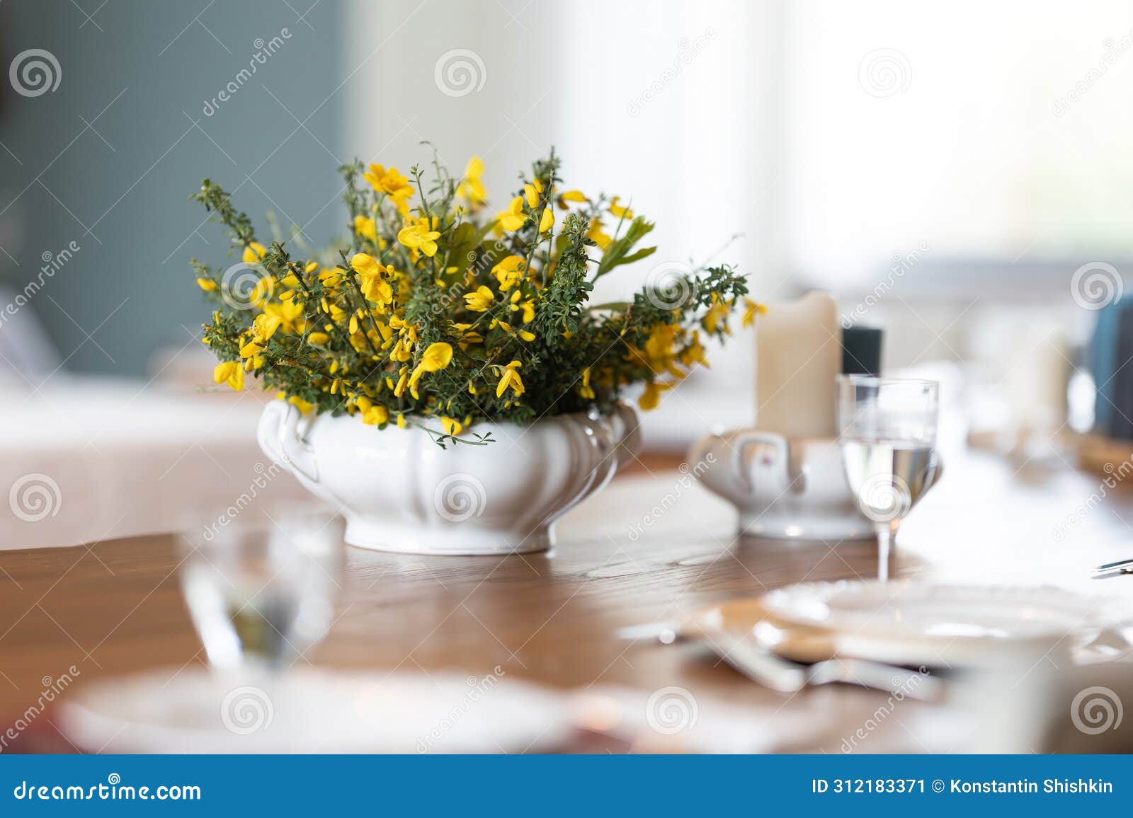 Vase with Flowers on the Dining Table - Serving Stock Image - Image of ...