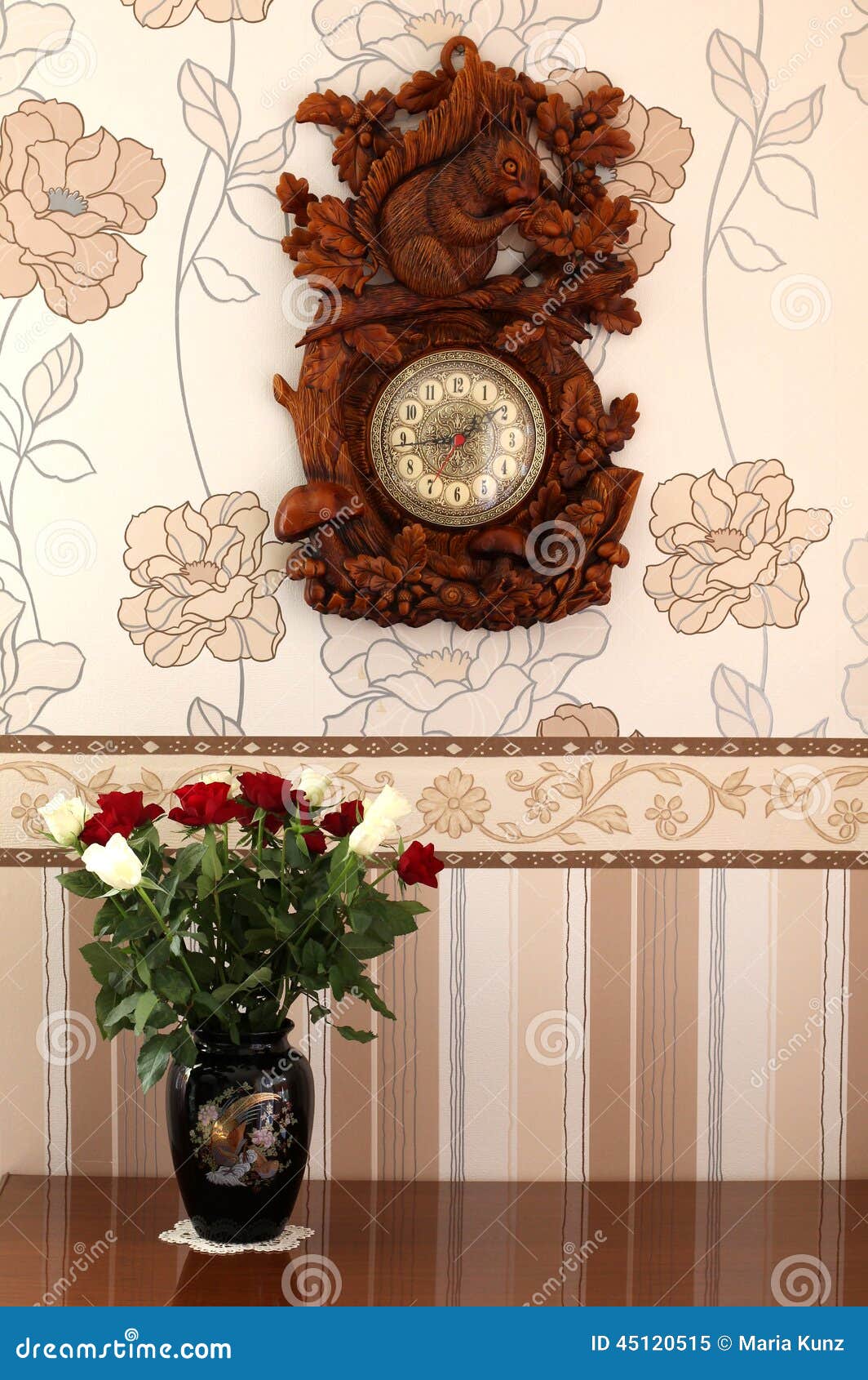 Vase of Roses Clock on the Wall Stock Image - Image of clean, blossom ...