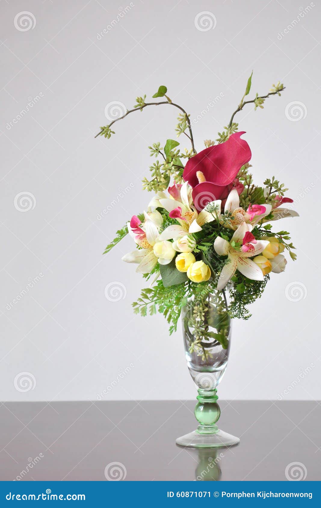 Vases Artificial Flowers on the Desk. Stock Image - Image of glass ...