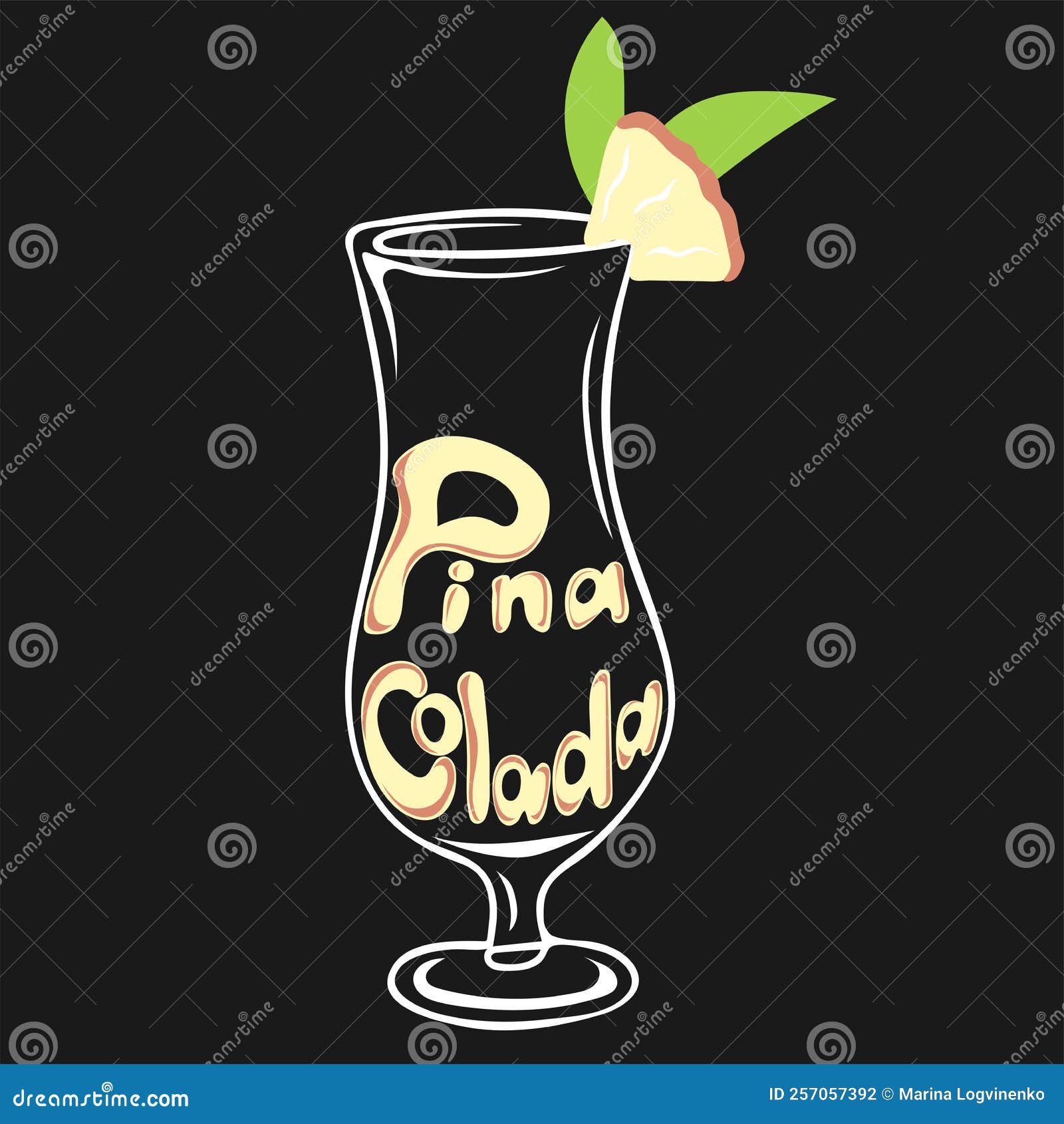 Vaso De Coctel De Pina Colada Dibujado A Mano Con Pedazo De Piña Y