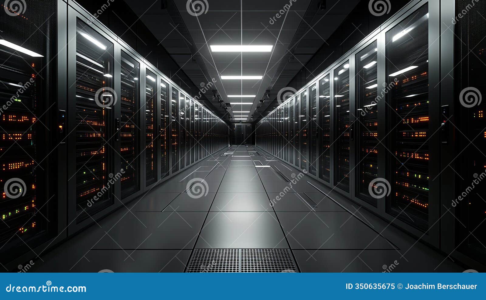 Vast Data Center Corridor with Rows of Illuminated Servers. Stock Image ...