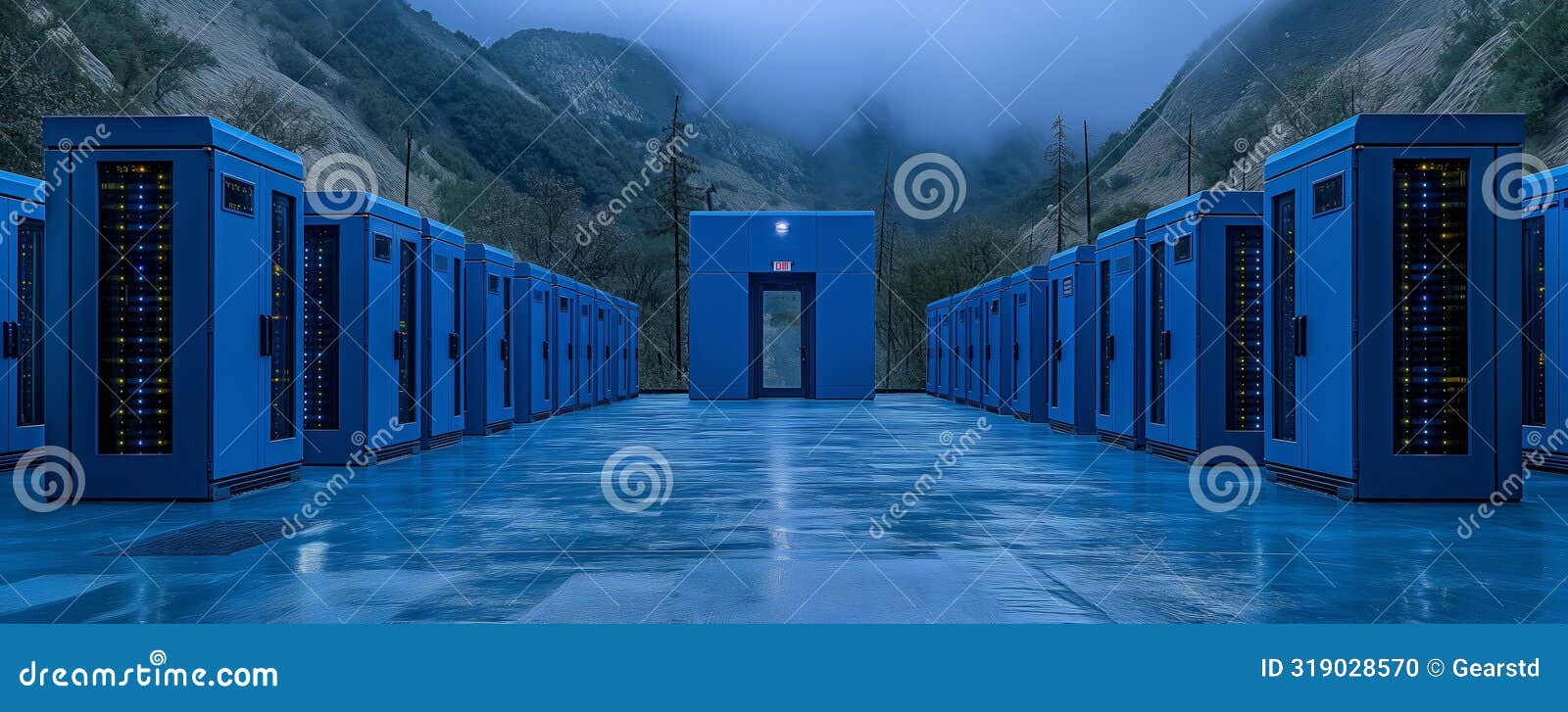 Data Center Servers Aligned in a Hallway Stock Photo - Image of ...