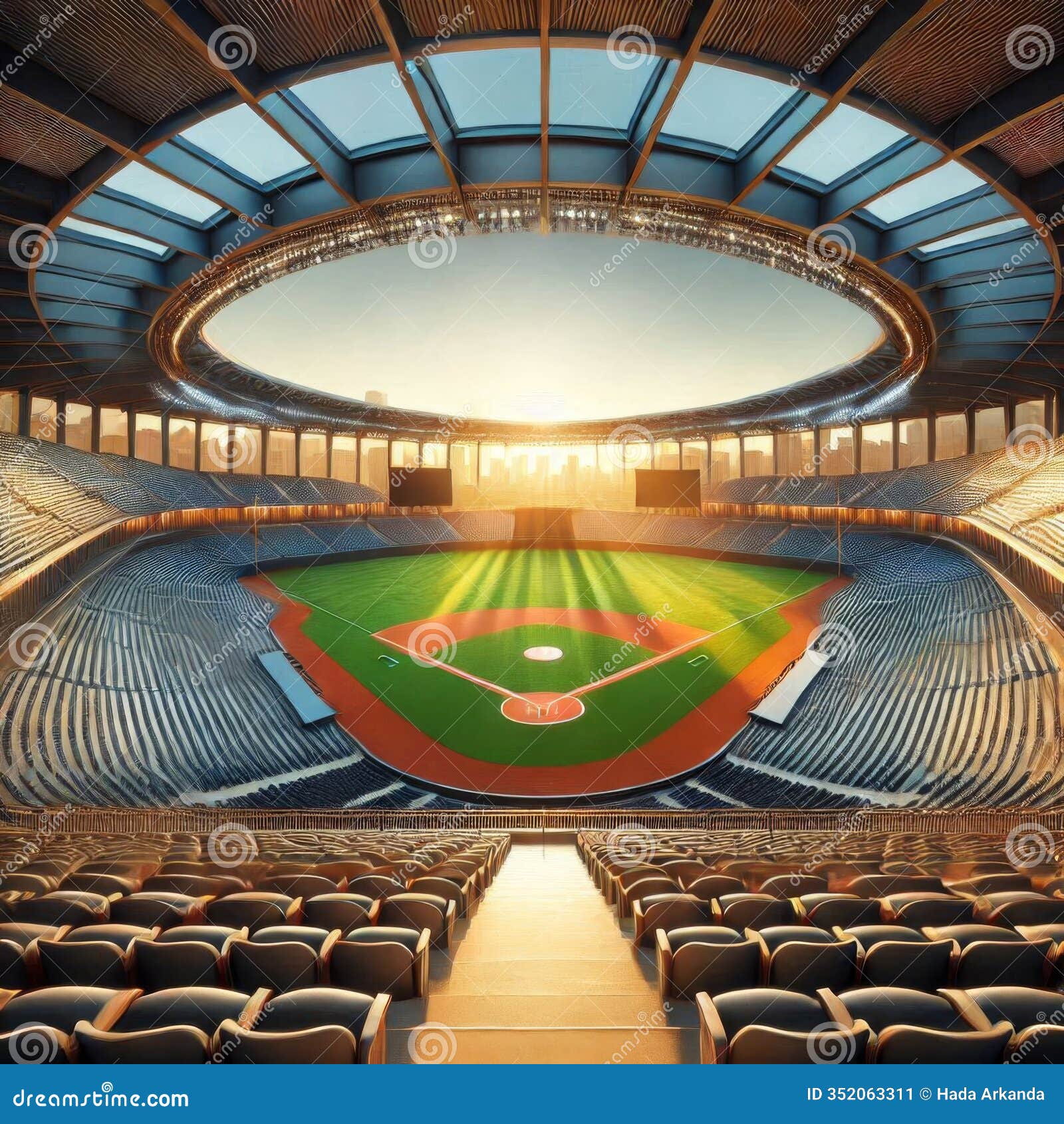 Vast Empty Baseball Stadium Featuring Seating and Well-maintained Grass ...