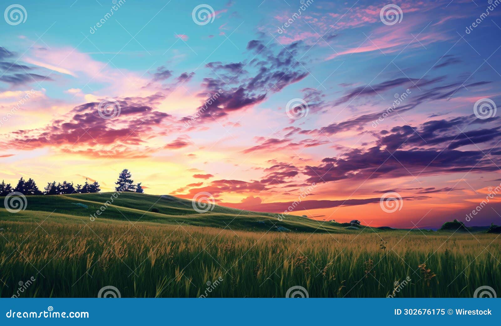 Vast, Open Field with a Cloud-filled Sunset Sky , AI-generated Stock ...