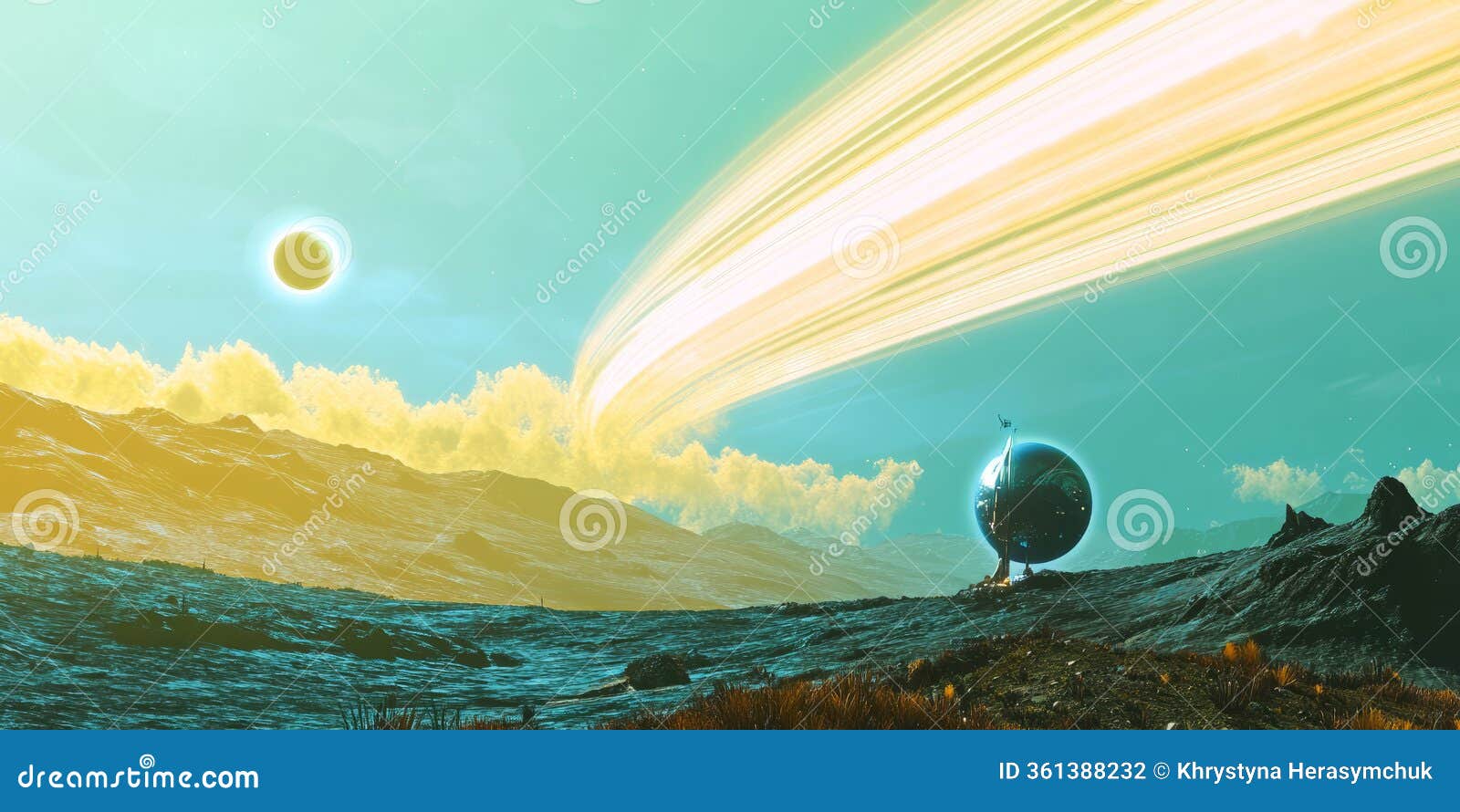 A Vast Ringed Planet with Shimmering Crystal Rings, Orbiting a Binary ...