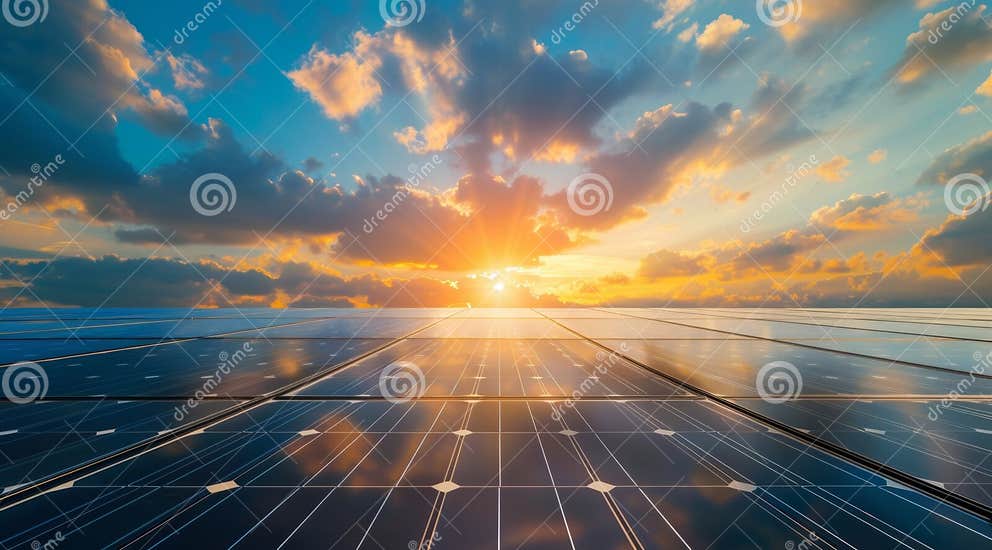 A Vast Solar Panel Array Captures the Golden Rays of the Setting Sun ...